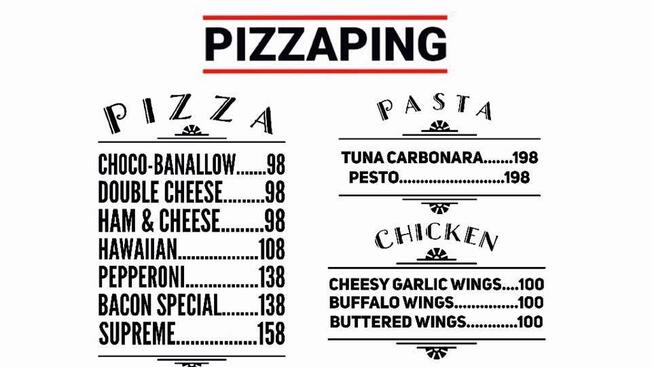 Menu at PizzaPing pizzeria, Makati