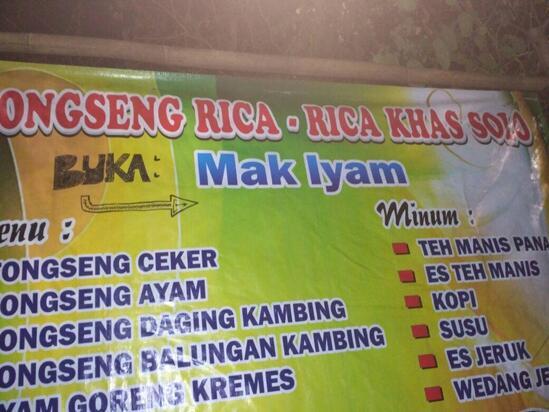Carta del restaurante Mak Iyam | Tongseng, Rica-Rica | Khas Solo, Tegal