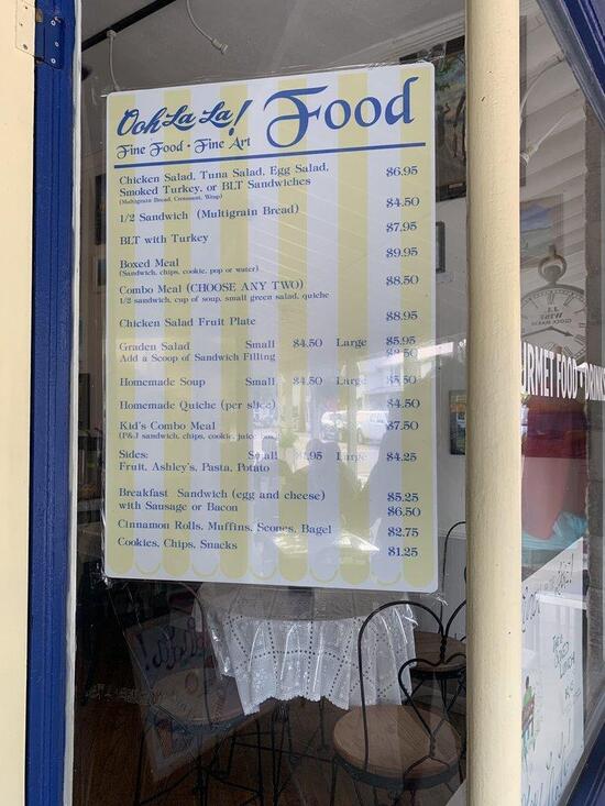 Menu at Ooh La La cafe, Lakeside Marblehead