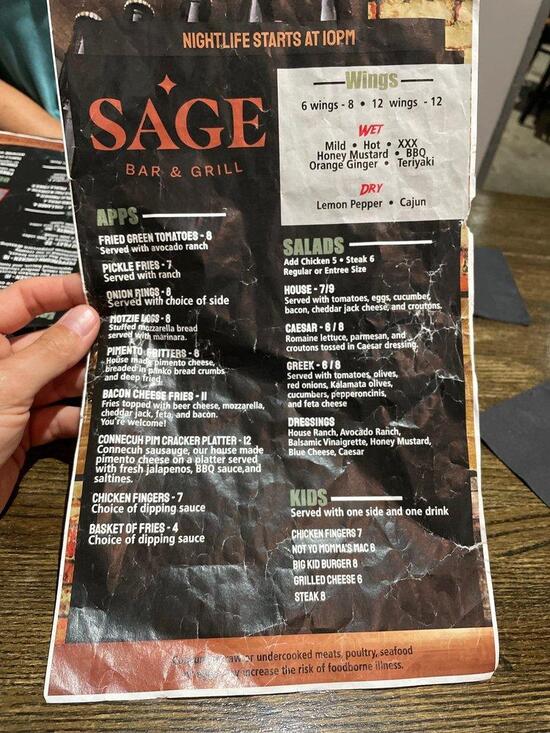 Menu at Sage Bar & Grill, Calera