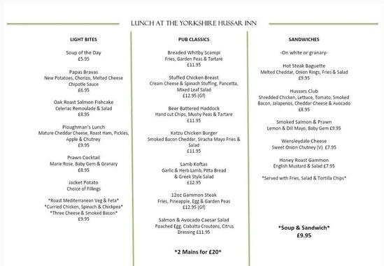 Menu at Yorkshire Hussar Inn pub & bar, Markington