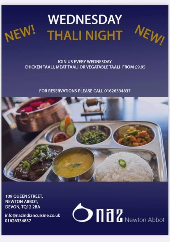 Menu at Naz Indian restaurant, Newton Abbot