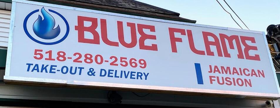 Menu at Blue Flame Jamaican Fusion restaurant, Schenectady