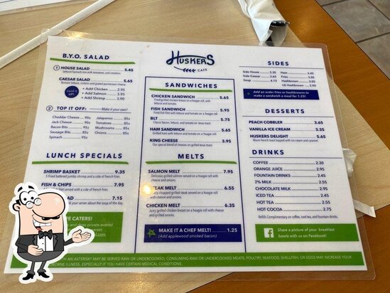 Menu at Huskers Cafe (Stone Mountain), USA