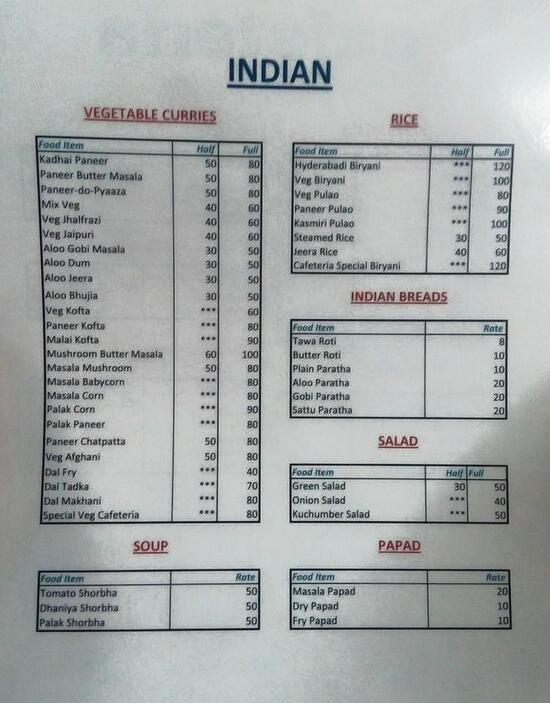 Menu at Cafeteria, Ranchi, 39