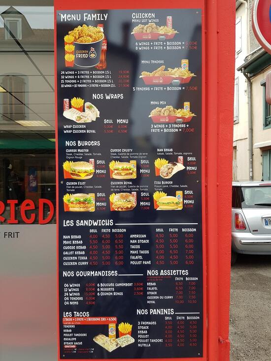 Menu at Chicken fried restaurant, Tarbes