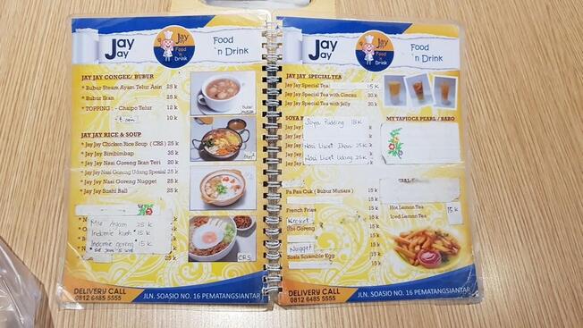 Menu at Jay Jay Cafe, Pematangsiantar
