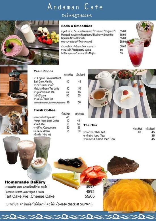 Menu at Andaman Cafe, Bang Krathuek
