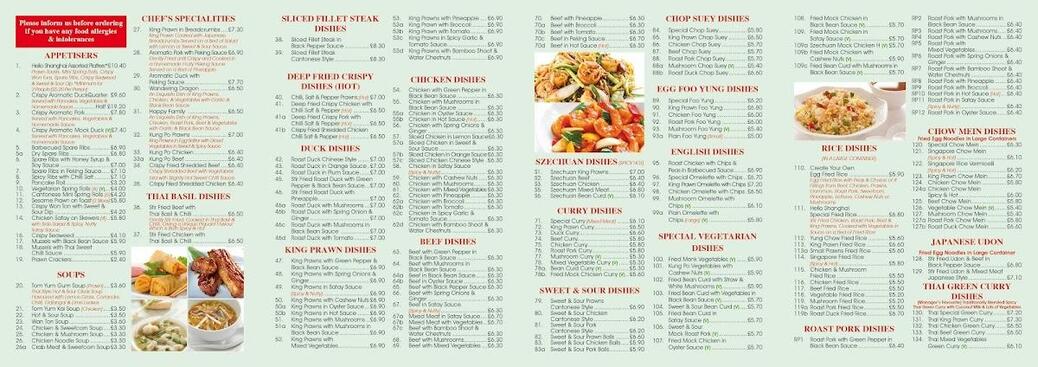Menu at Hello Shanghai fast food, Newark-on-Trent