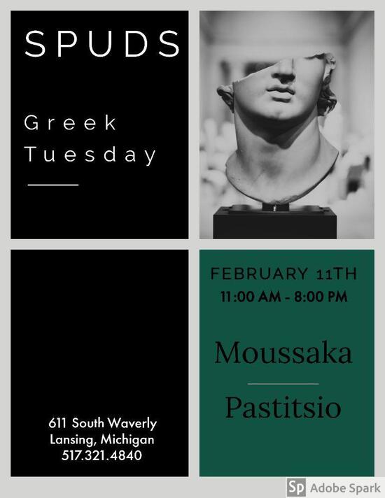 Menu at SPUDS Restaurant and Greek Pastry Shop, Lansing