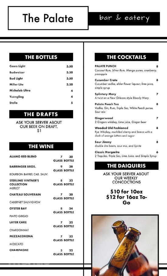 Menu at The Palate Bar & Eatery, Baton Rouge