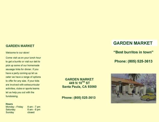 Menu at Garden Market Meats restaurant, Santa Paula