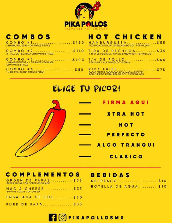 Menu at Pika Pollos restaurant, Lázaro Cárdenas