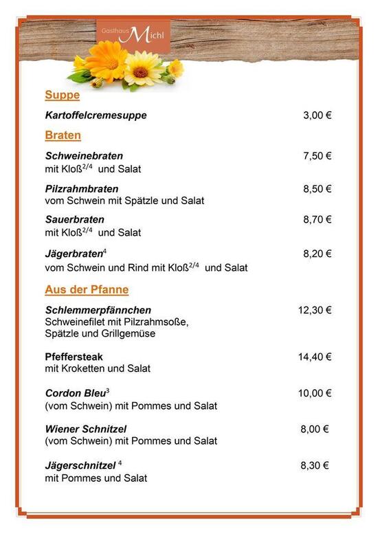 Menu at Gasthaus Michl, Dietersberg restaurant, Illschwang
