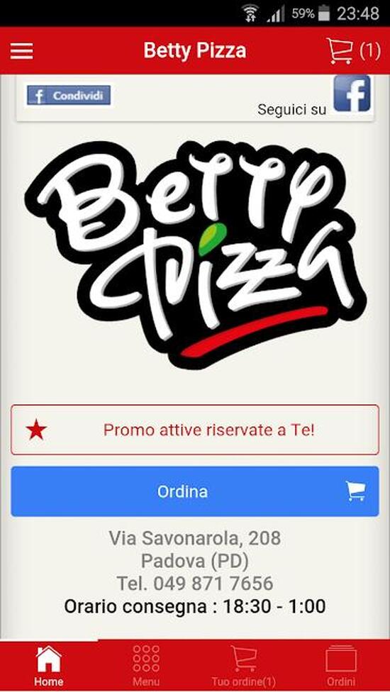 Menu at Betty Pizza pizzeria, Padua