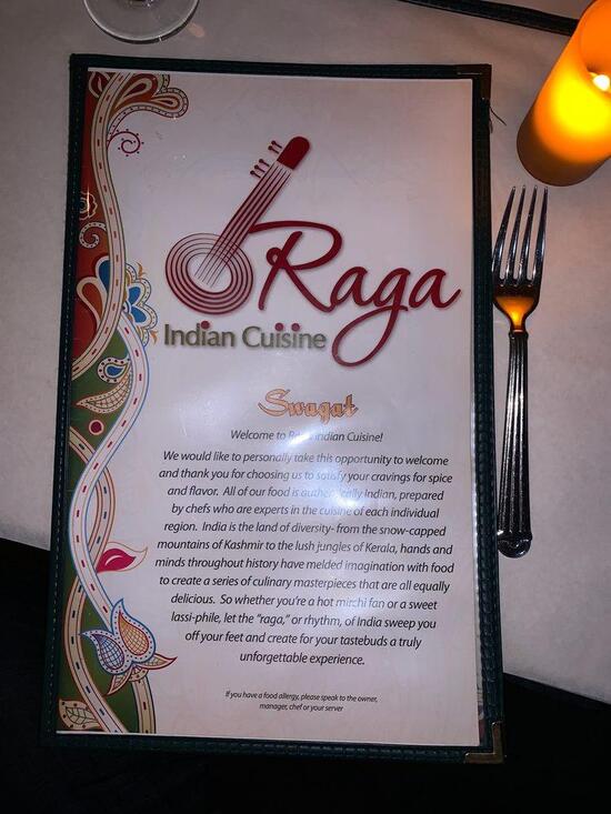 Menu at Raga restaurant, Croton-on-Hudson