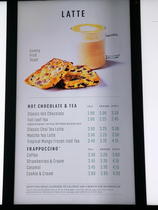 Menu at Starbucks Coffee, Bangor, South Circular Rd