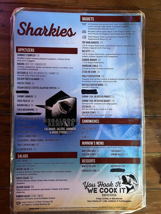 Menu at Sharkies Bar & Grill, Port O'Connor