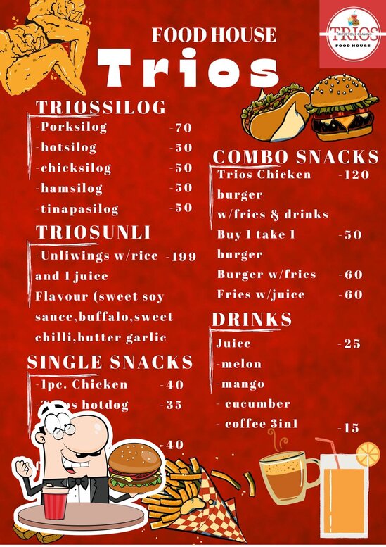 Menu at TRIOS FOOD HOUSE restaurant, Legazpi City, Tandang Sora St