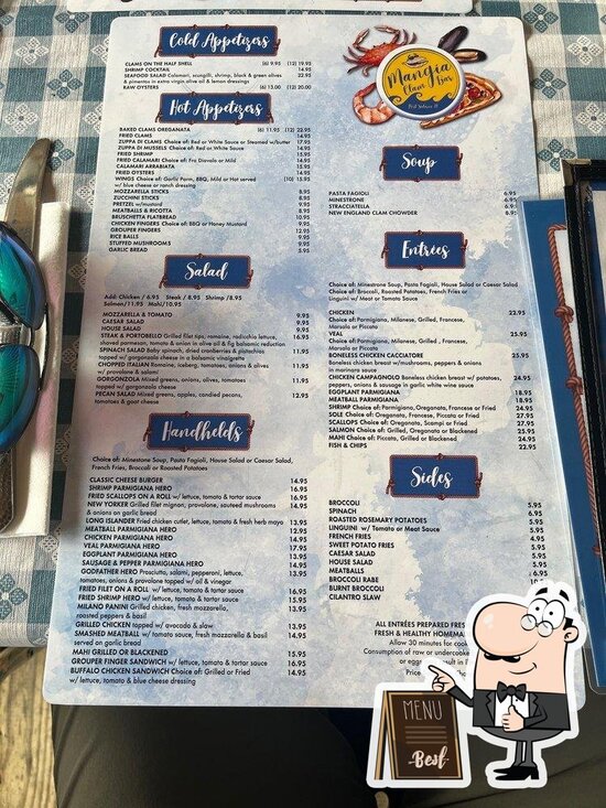 Menu at Mangia Clam Bar, Stuart