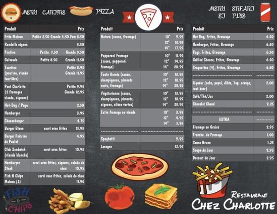 Menu at Restaurant Chez Charlotte, Saint-Alphonse-de-Granby