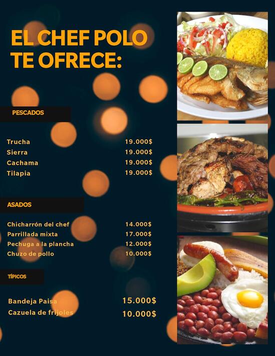 Menu at El Chef Polo restaurant, Rionegro