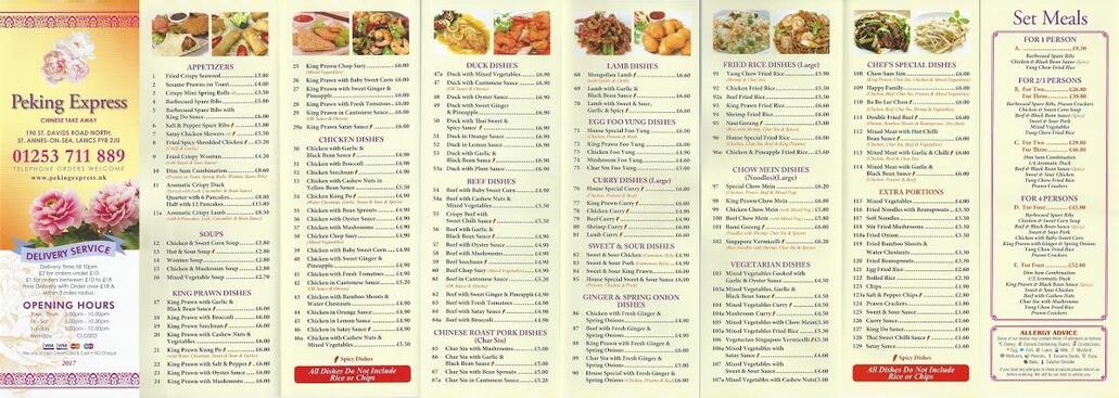 Menu at Peking Express fast food, Lytham Saint Annes