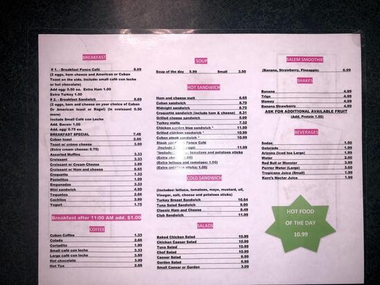 Menu at 4000 Ponce Cafe, Coral Gables