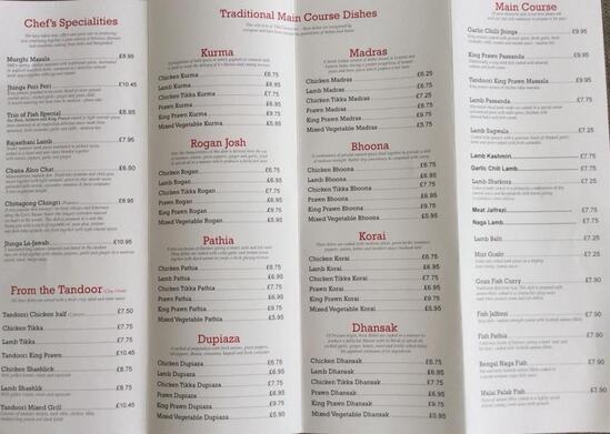 Menu at The Moghul Brasserie restaurant, Portsmouth