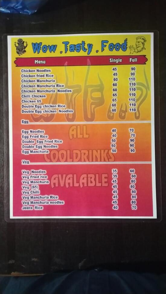 Menu at Wow Tasty Food ( Chinese fast food ), Ibrahimpatnam