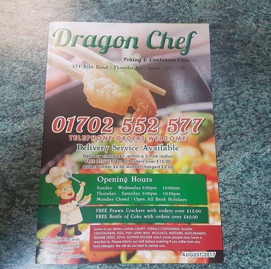 Menu at Dragon Chef restaurant, South Benfleet