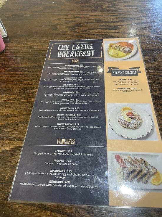 Menu at Los Lazos restaurant, Galveston