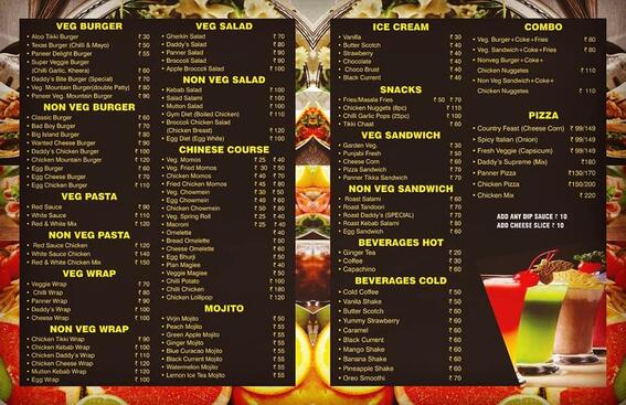 Menu at The Grill Daddy Cafe, India