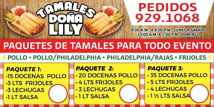 Menu at Tamales doña lily restaurant, Reynosa