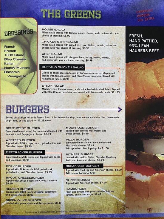 Menu at Ticket Bar & Grill, Platteville