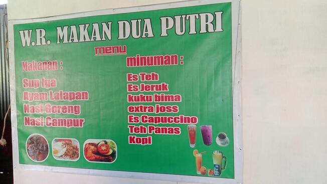 Menu at WR. Makan Dua Putri restaurant, Sumber Rejo