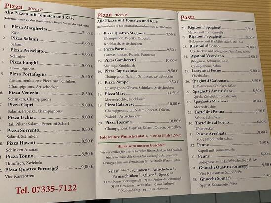 Speisekarte von Ristorante Pizzeria Il Vulcano, Bad Ditzenbach