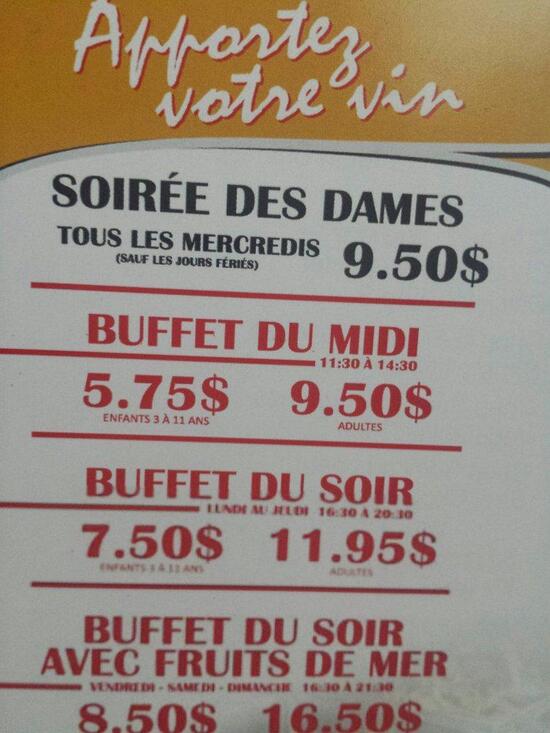 Carta del restaurante Buffet Maison Lim, Repentigny