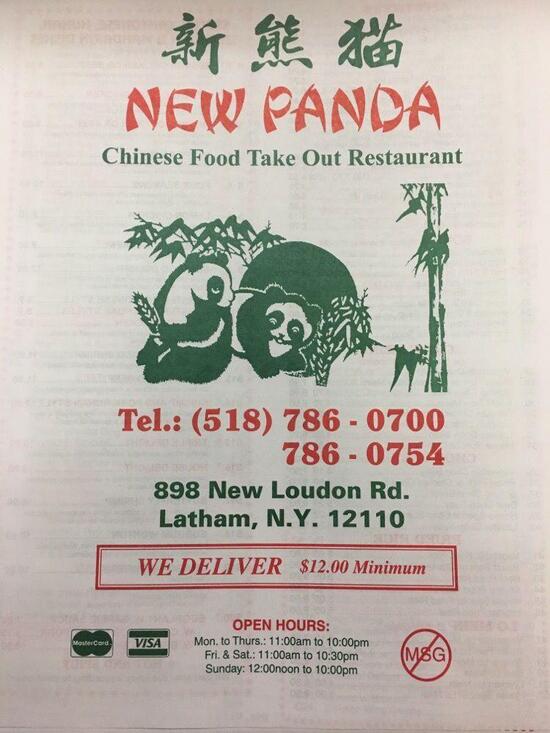 Menu at New Panda restaurant, Latham, 898 Loudon Rd Suite 3