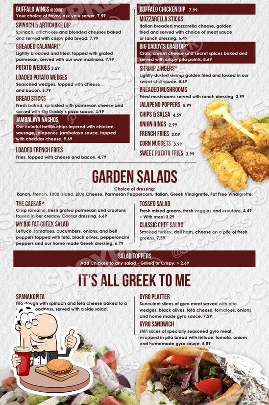 Menu at Big Daddy's Pizza pizzeria, Elizabeth City, 103 Capital Trce