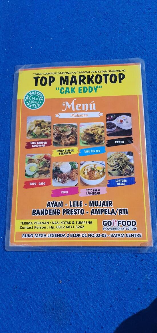 Menu at Top Markotop Tahu Campur restaurant, Batam