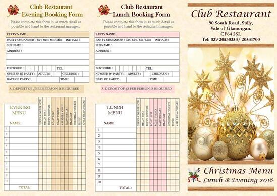Menu at Sully Constitutional Club, Penarth