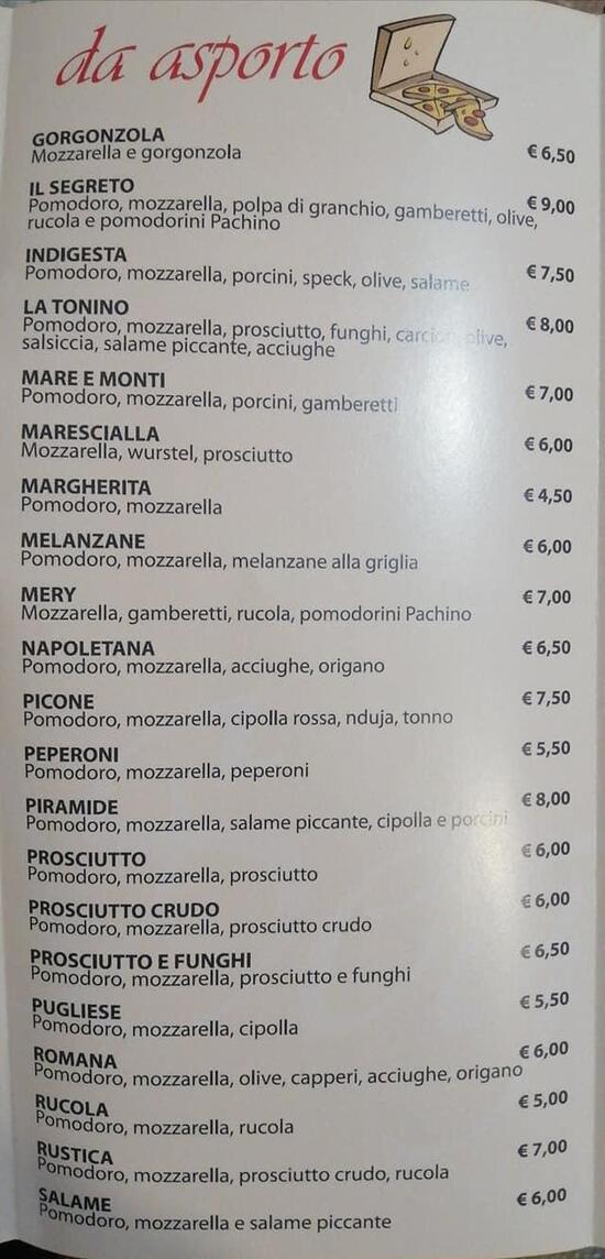 Menu da Il Segreto ristorante, Nerviano