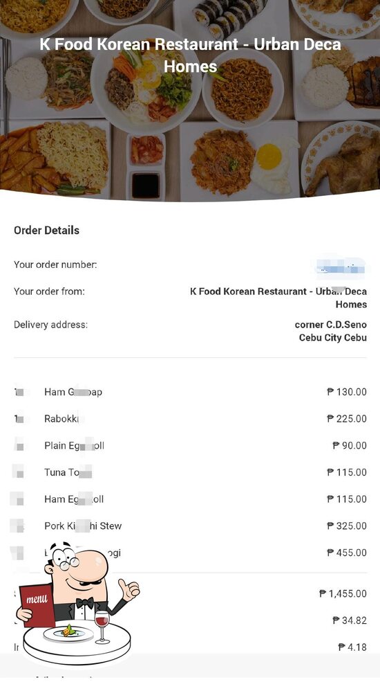 Menu at K Food restaurant, Mandaue City