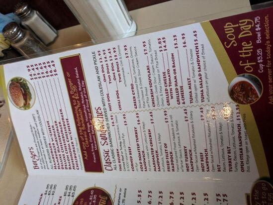 Menu at Pete’s Legacy Diner restaurant, Vestal