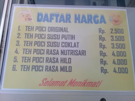 Menu at TEH POCI cafe, South Jakarta, QQ73+X3X
