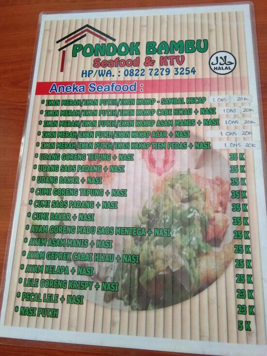 Menu at Pondok Bambu Seafood & KTV restaurant, Gunungsitoli