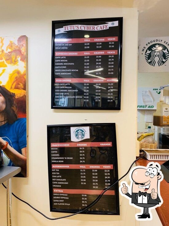 Menu at TuTu's Cyber Cafe, Lakeland