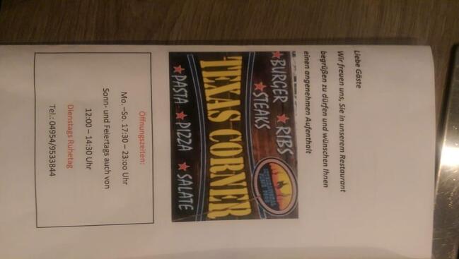 Menu at Texas Corner steakhouse, Moormerland