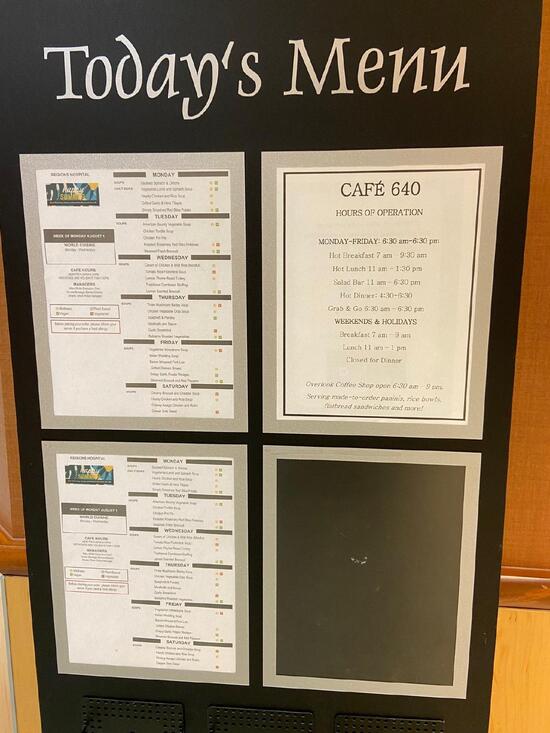 Menu at Café 640 cafeteria, Saint Paul
